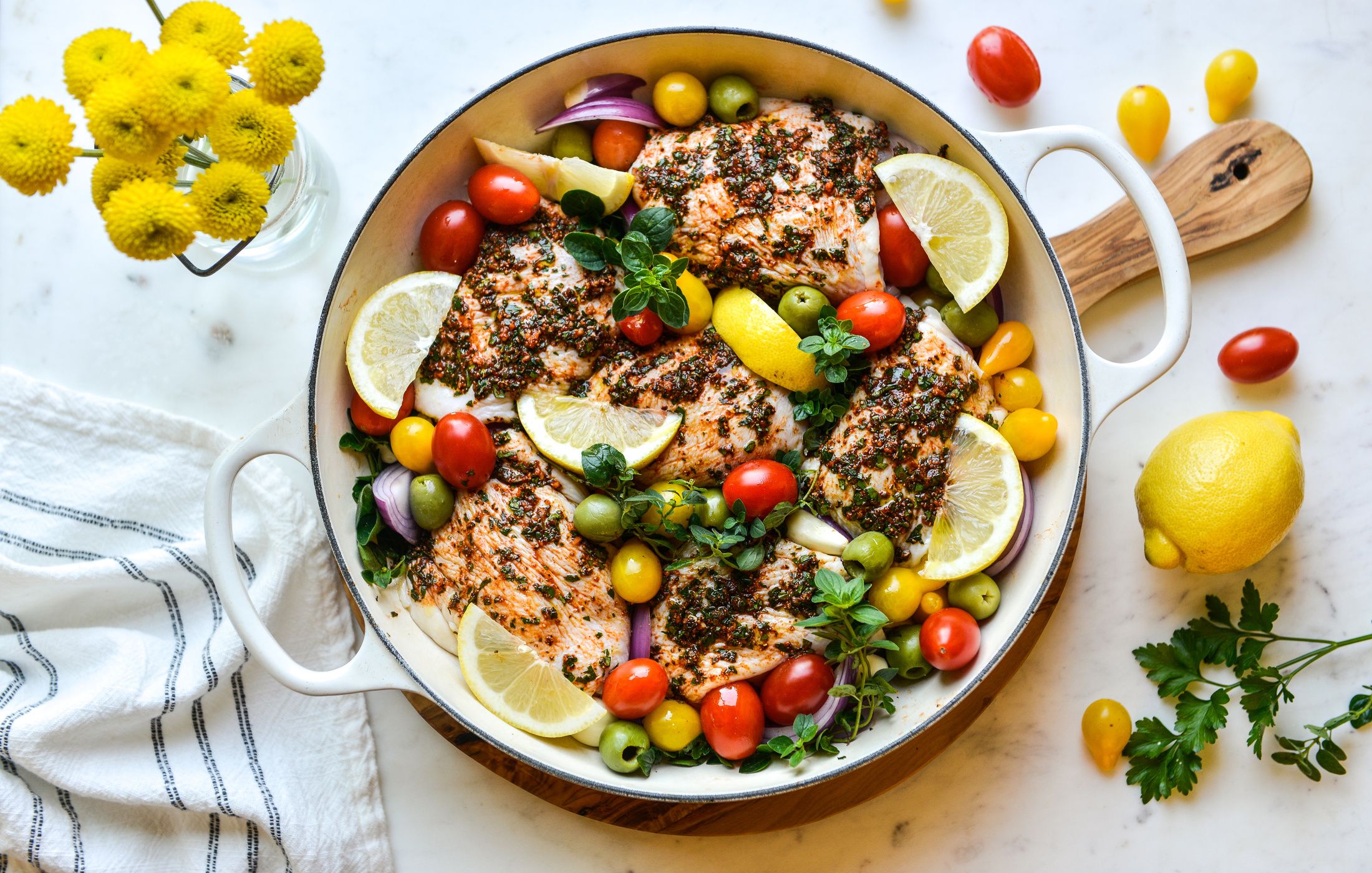 Mediterranean Lemon-Garlic Roasted Chicken | Nourishing Meals®